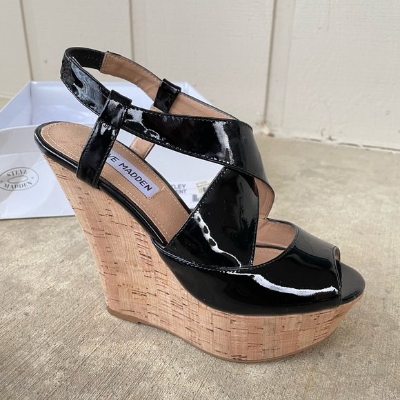 Steve Madden | Shoes | Steve Madden Wheatley Black Patent Wedge Heel ...